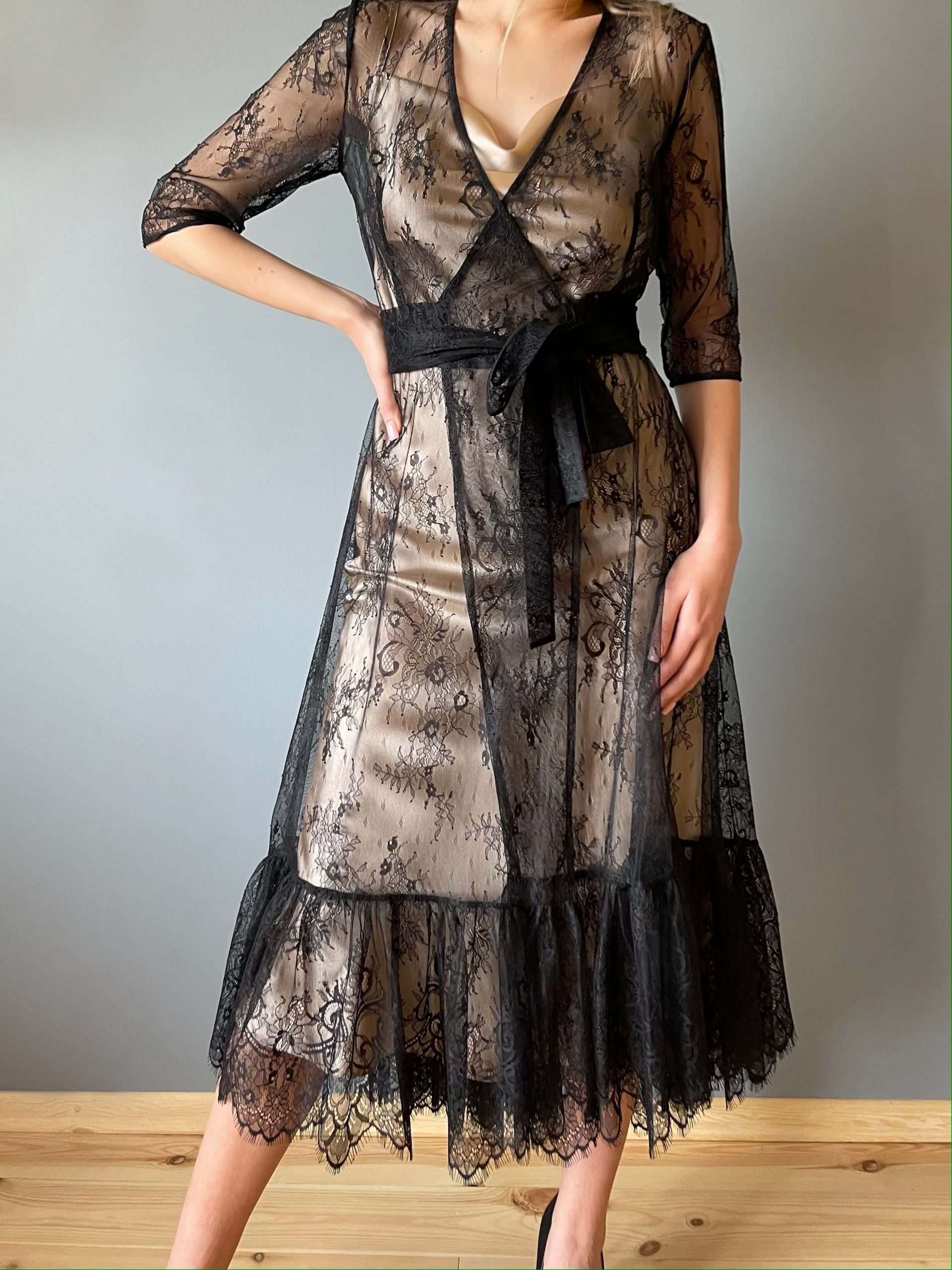 Black lace wrap dress - Lace To Love