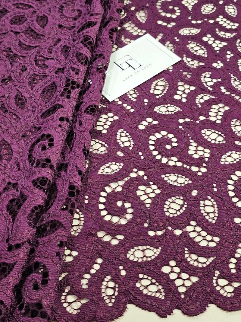 Dark purple alencon lace fabric - Lace To Love