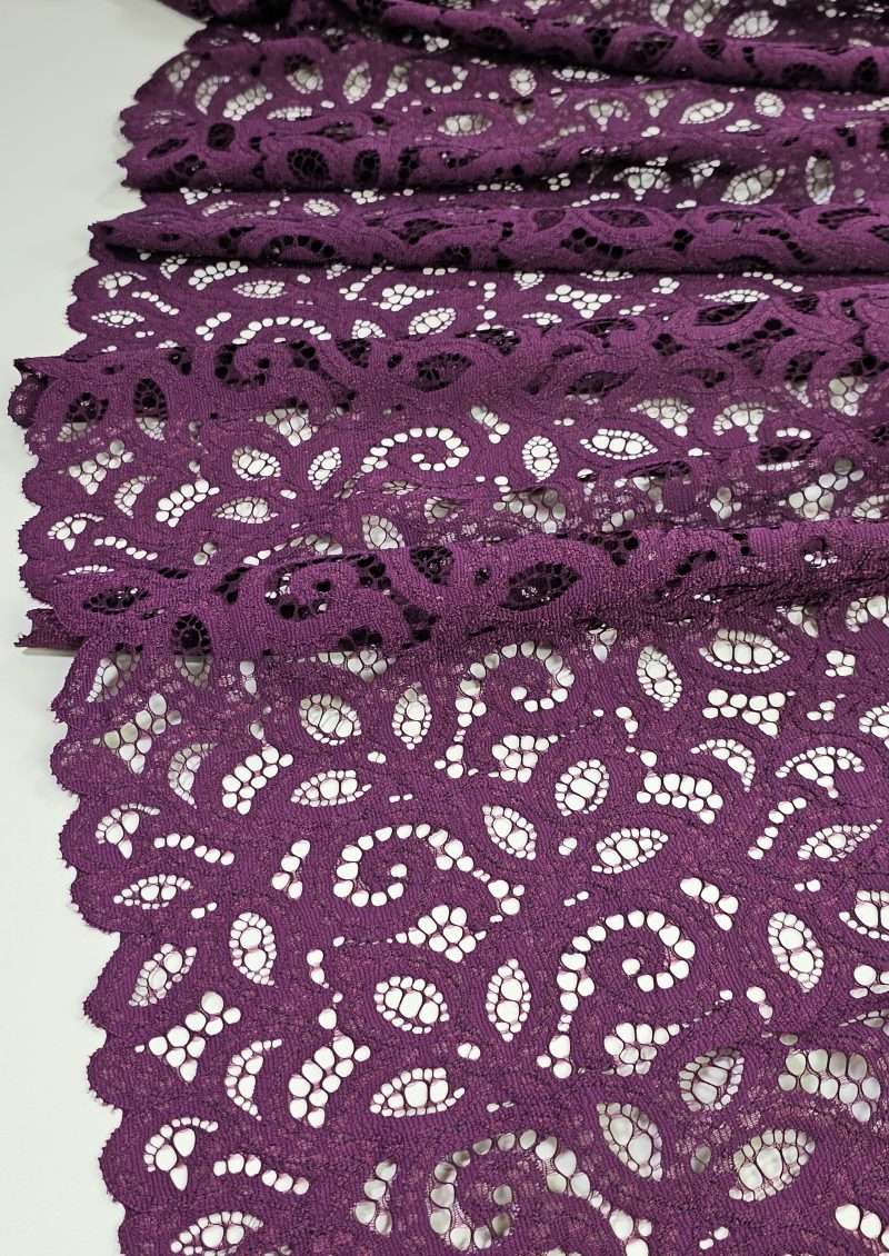 Dark purple alencon lace fabric - Lace To Love
