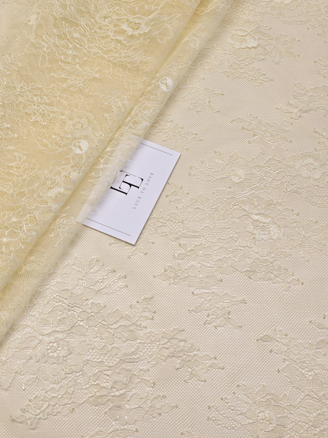Light yellow delicate Chantilly lace fabric - Lace To Love
