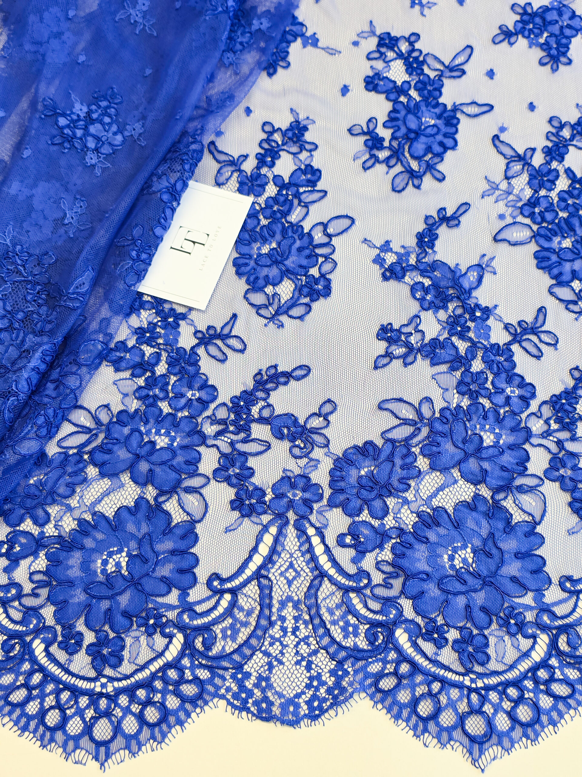 Blue Chantilly lace fabric with cord - Lace To Love
