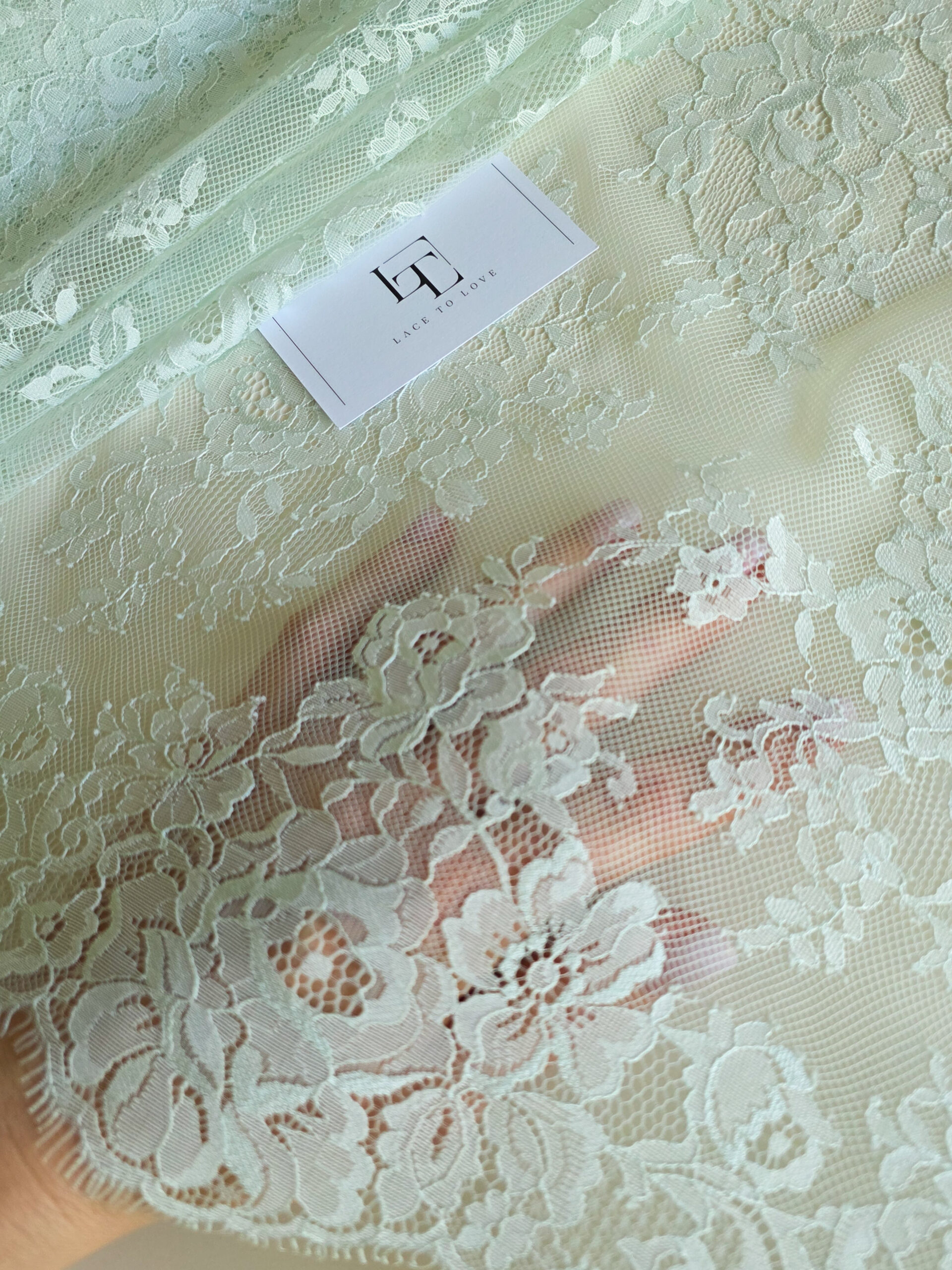 Mint green Chantilly lace fabric - Lace To Love