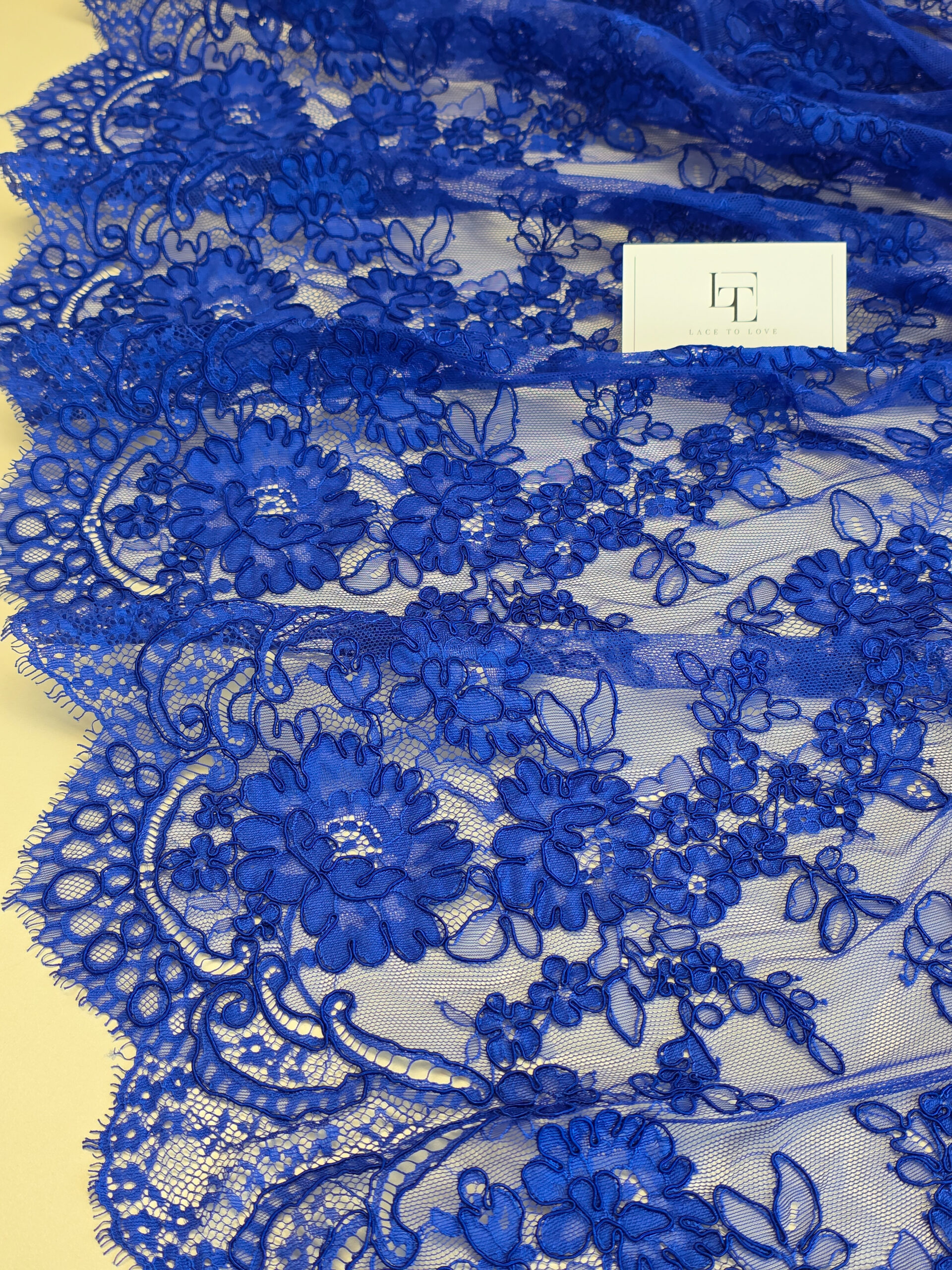 Blue Chantilly lace fabric with cord - Lace To Love